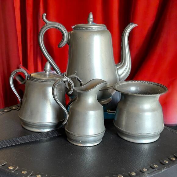 Vintage | Dining | Antique 4 Piece Pewter Tea Set Victorian Hot Water ...